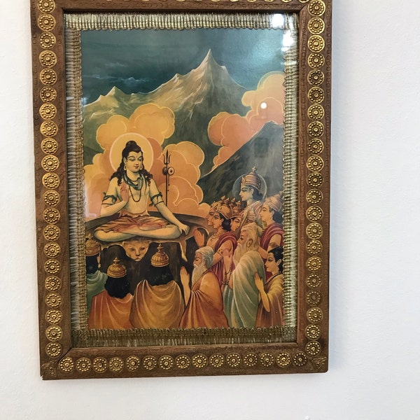 Shiva Photo Frame: Handmade Indian Deities Art, Wooden Religious Decor ...