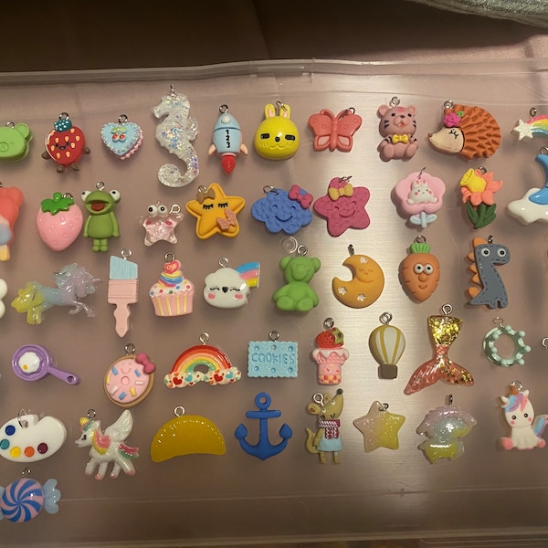 Cute Charm Mix - 50 Pc Variety of Animal Food Kawaii Cabochon Pendants ...