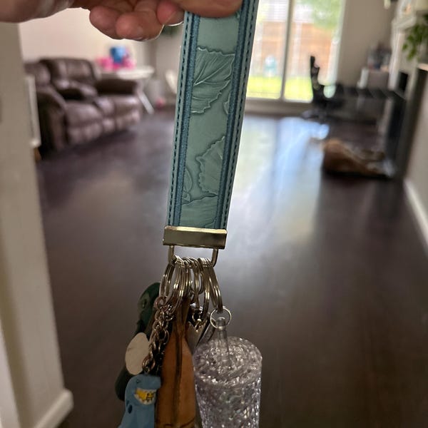 Floral Embossed Vegan Leather Wristlet Keychain - Light Blue Key Fob - Etsy