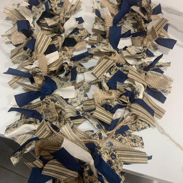 Farmhouse Blue Rag Garland, Farmhouse Decor, Mantel Decor, Primitive ...