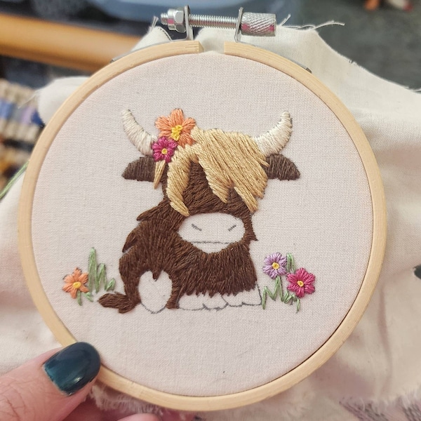 Highland Cow Hand Embroidery PDF Pattern Digital Download - All Skill ...