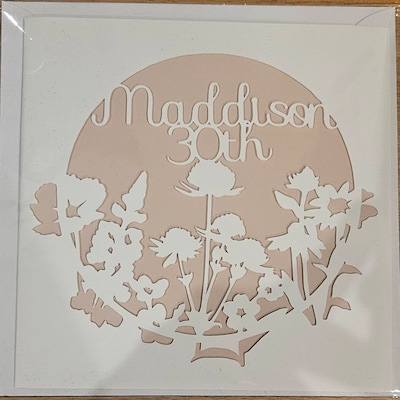 Personalised Floral Wildflower Papercut Name Card, Wedding ...
