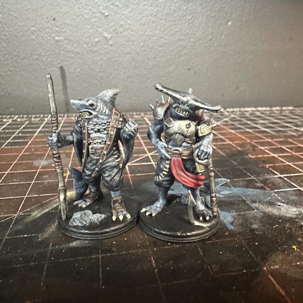D&D Pathfinder Sharkfolk Gang | 28mm 32mm Fantasy PC NPC Miniature Set ...