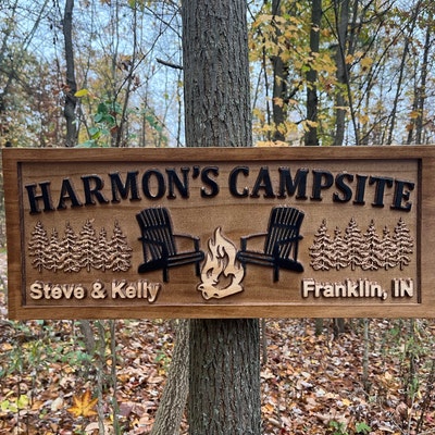 Custom Wood Campfire Sign Family Name Campsite Sign Last Name Sign ...