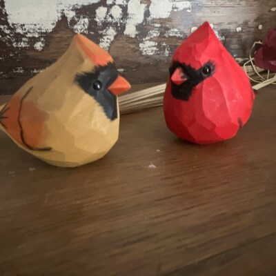 Handmade Cardinal Wood Carving Bird Figurine Cardinals Wood Cardinal ...