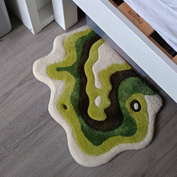 Green Moss Tufted Rug / Custom Rug, Fluffy & Soft, Handmade Rug ...