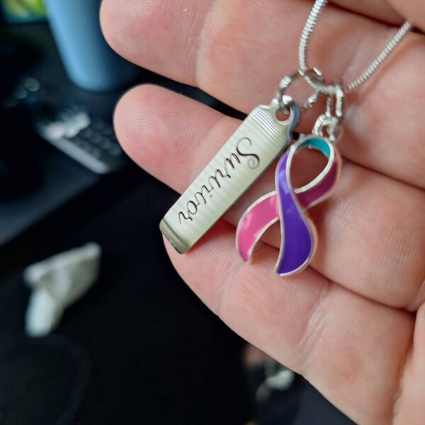 Preventitive Mastectomy, Surgery Gift Previvor Necklace Pink and Teal ...