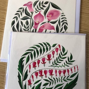 Pink Floral Greeting Card Set of 4 Art Cards Multipack Watercolour ...