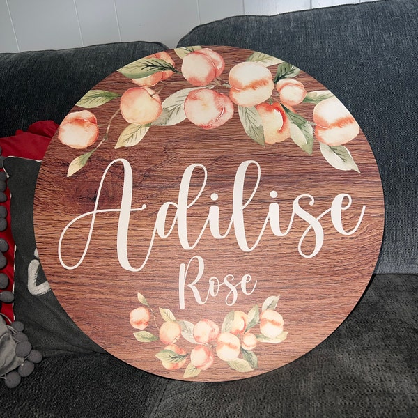Round Wood Name Sign, Wood Baby Name Sign, Peaches Baby Sign, Georgia ...