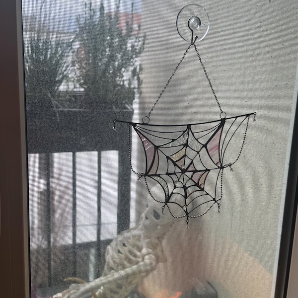Spider Web Suncatcher, Gothic Home Decor, Spiderweb Corner Stained ...