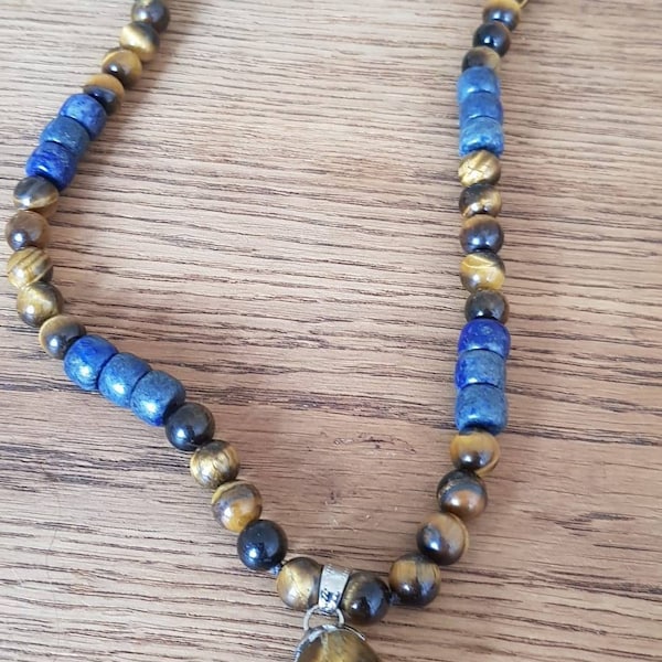 Men's Protection Necklace Big Raw Tiger Eye Pendant Beads Necklace ...