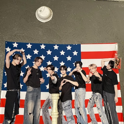 Ateez Mingi Cute Pose Flag Banner, Mingi American Tapestry, Mingi Merch ...