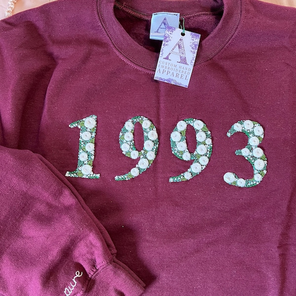 Custom Hand Embroidered Date Sweatshirt: Personalized Number Design, S ...