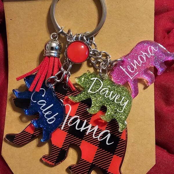 Mama Bear Keychain With Cubs - Etsy