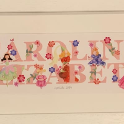 Princess Name Illustration Print Children's Kids Baby Shower Girls ...