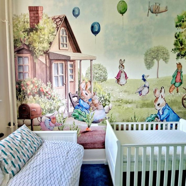 Peter Rabbit Wallpaper, Rabbit Wall Decor, Nursery Wallpaper, Boys ...