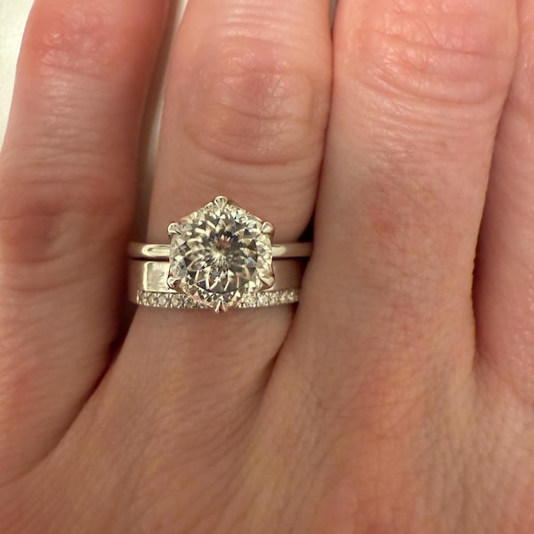 Vintage Three Stone Diamond Ring Portuguese Cut Moissanite Engagement ...