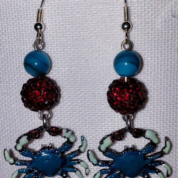 2 Blue Crab Charms Silver Blue Enamel Crab Pendants Crab Lover's ...