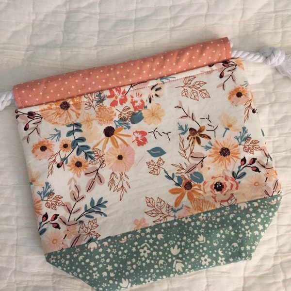 Coral Floral Project Bag, Spring Project Bag, Knitting Project Bag ...