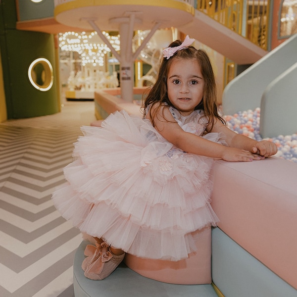 Pink Birthday Dress for Toddler, Tutu Sequined Flower Girl Dress, Long ...
