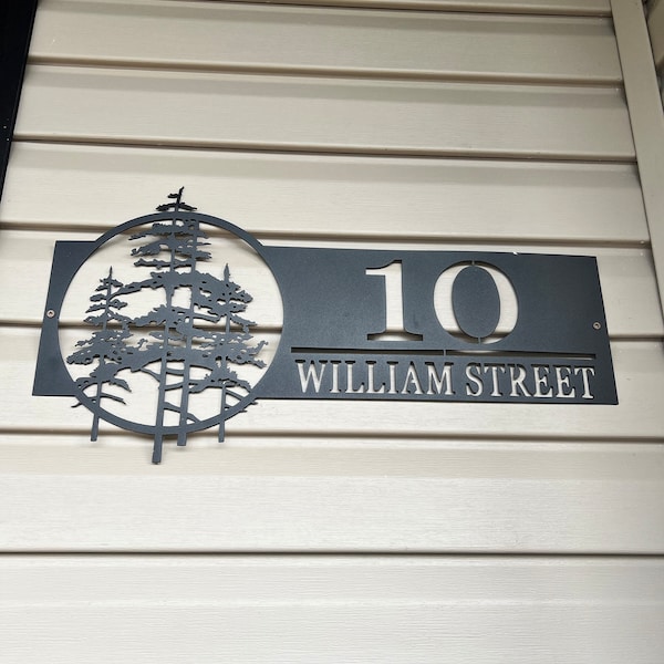 Metal House Number Sign | Wispy Pine Trees Address Sign | Modern ...
