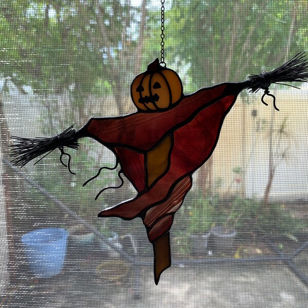Halloween Stained Glass Scarecrow Pumpkin Decor Scary Halloween ...