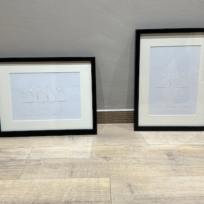 3 Cat Owner Wall Decor, 3 Cats Line Drawing Wall Art, Personalised Cat ...
