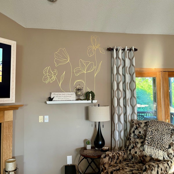 Minimal Line Art Flower Corner Wall Decals – Modern Floral Accent Wall ...