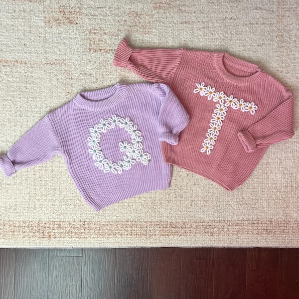 Custom Baby Sweater, Floral Initial Sweater, Hand Embroidered Baby ...