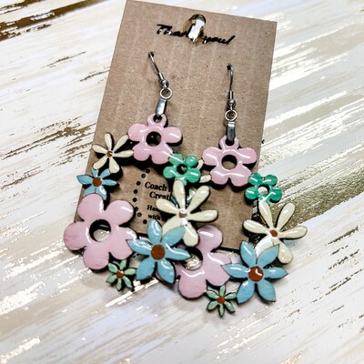 Retro Flower Drop Earring SVG Glowforge - Etsy