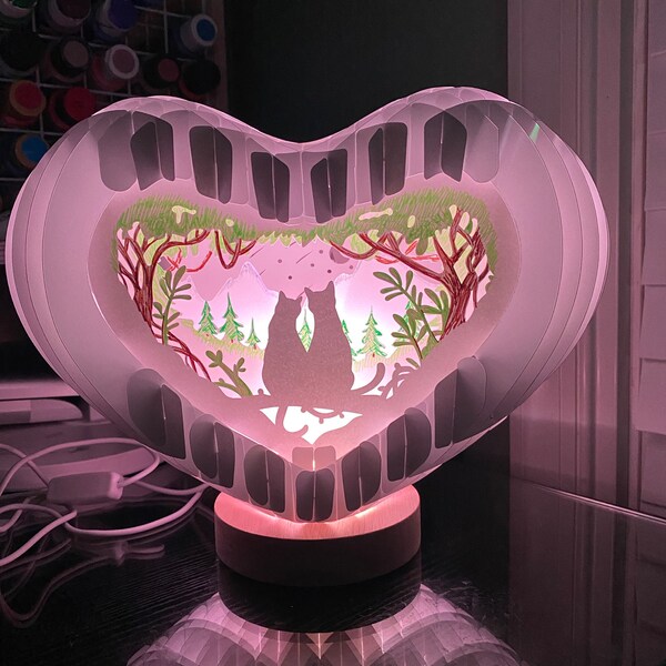 Cat Love Heart Light Box, 3D Papercut Template (SVG, PDF) - Etsy