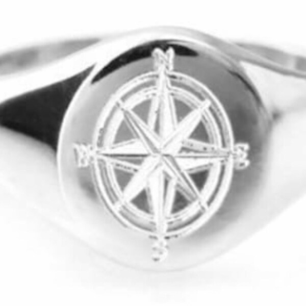 Compass Rose or Any Other Custom Design Signet Ring in Sterling Silver ...