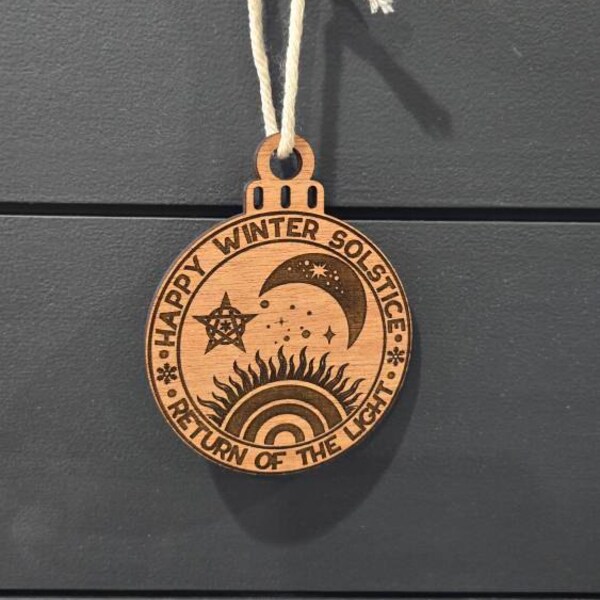 Happy Winter Solstice Ornament | Witch Pagan Tarot | Maple Wood | Non ...