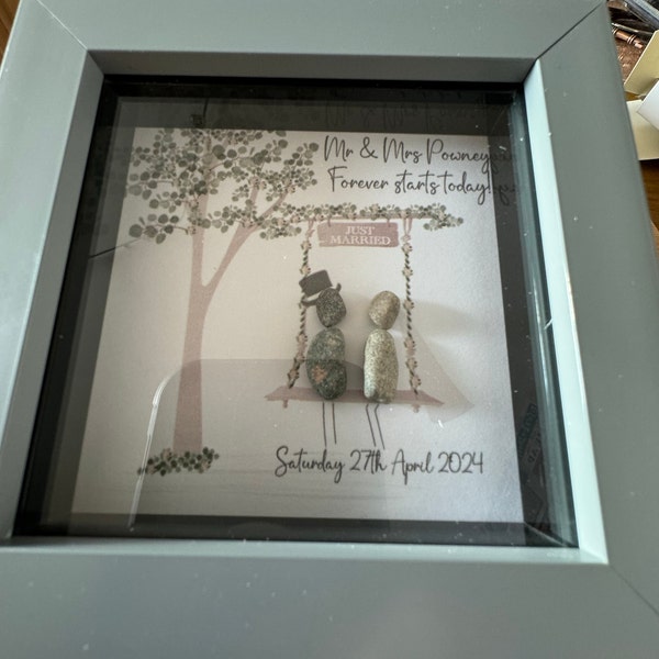 Personalised Wedding Pebble Picture - Framed Mr & Mrs Pebble Art ...