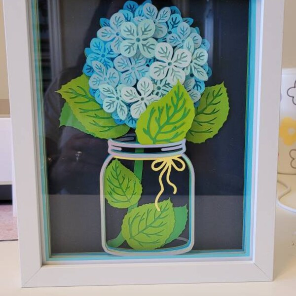 3D Hydrangea Flowers Shadow Box SVG, 8x10 Inch Layered Hortensia 3D Svg ...