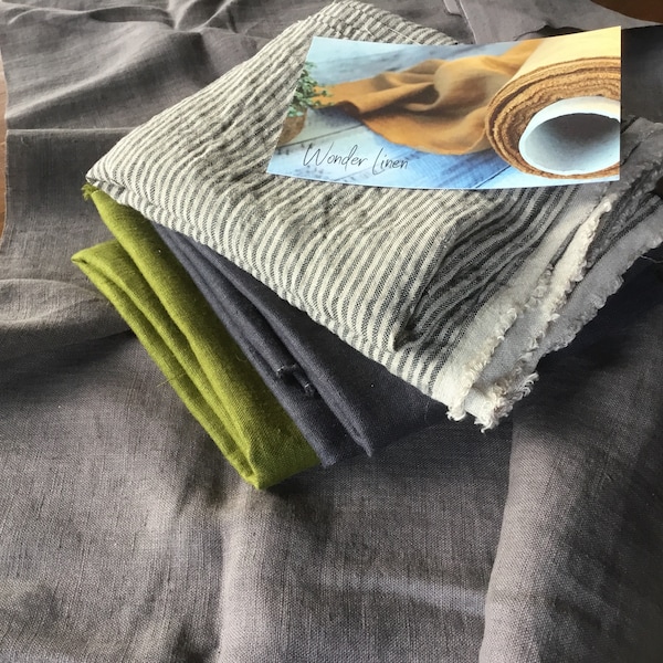 Gray Stripes Linen Fabric by Half Yard or Meter / Natural Washed ...