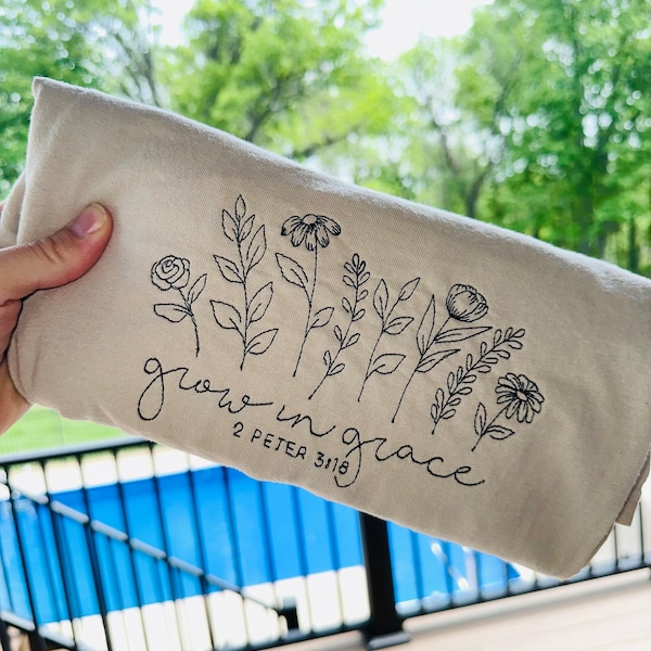 Grow in Grace Embroidery Design, Flowers Embroidery File, 3 Sizes ...