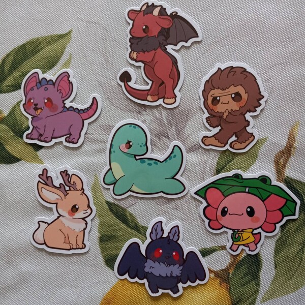 Cute Cryptids Sticker Pack Waterproof Vinyl Stickers 6 Chibi Monsters ...