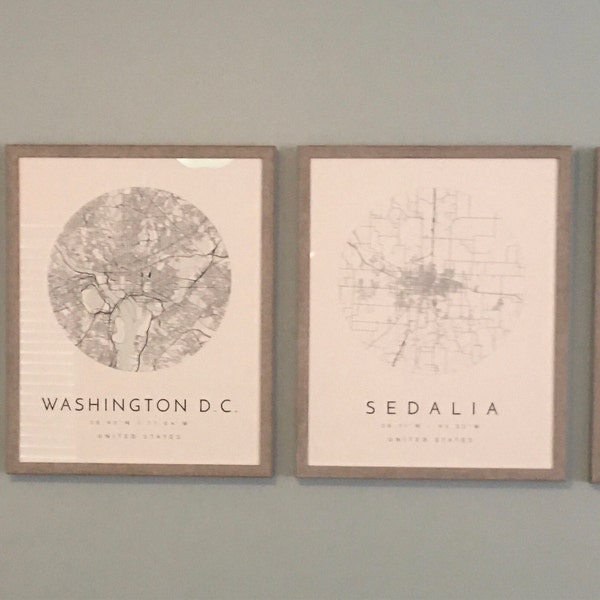 Personalized Map Print, Set of Four, Map Prints, Custom Locations, City ...