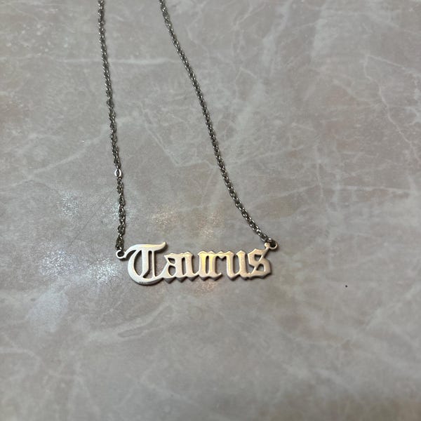 18K Gold Zodiac Astrology Necklace, Horoscope Celestial Word Jewelry, Summer Jewelry, Taurus ...