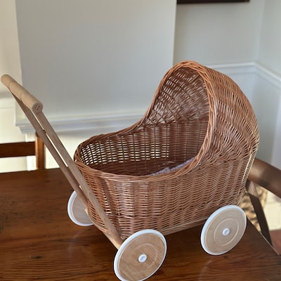 CUSTOMISABLE Handmade Natural Wicker Rattan Dolls Pram, Choose Your ...