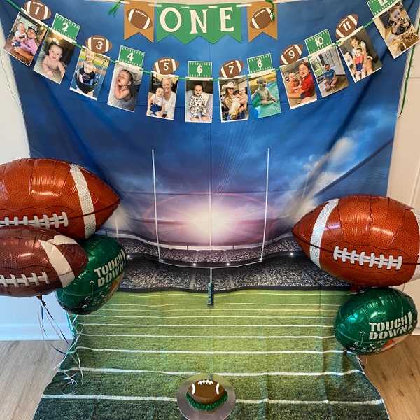 Football First Birthday Decorations Football 12 Month Photo Banner ...
