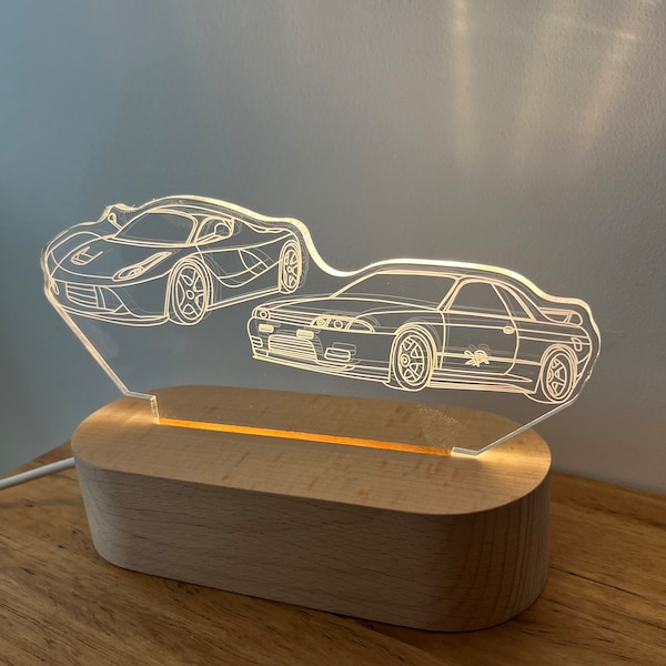 Sports Car Night Light, Engraved Car Light, Car Led Lamp, Handmade Led ...