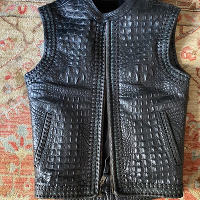 Gator Embossed Leather Vest for Bikers. 100% Handcrafted Vest. Hand ...