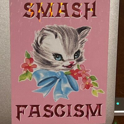 Cute Kitty Smash Fascism Sticker Antifa Sticker Anti-fascist Sticker ...