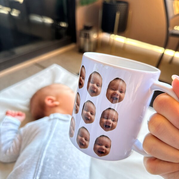 Custom Baby Face Mug, Baby Face Pattern Mug, Grandpa Mug Gift, Dad ...