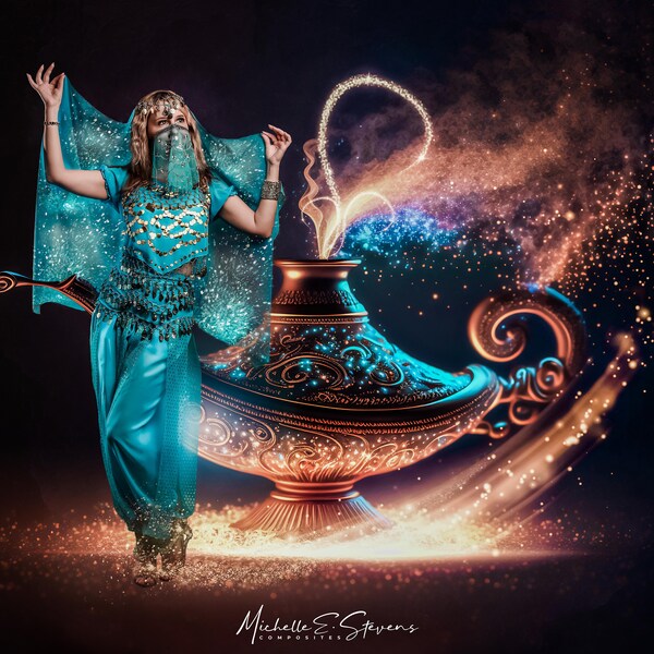 Magical Genie Lamp Digital Backdrop, Arabian Nights, Cave of Wonders ...