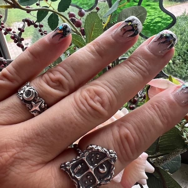 Sterling Silver Celestial Band, Stars and Moon Ring. Crescent Fairytale ...
