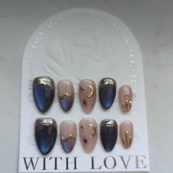 Fairy Galaxy Moon Stars Blue Purple Aurora Cat Eye 3D Golden Lines ...