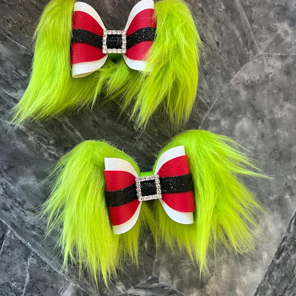 Grinch Hair Bow, Grinch Bow, Grinch Costume Accessory, Grinch Fur Bow ...